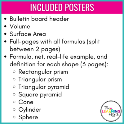 Volume & Surface Area Formula Posters | Math Geometry Vocabulary Anchor ...