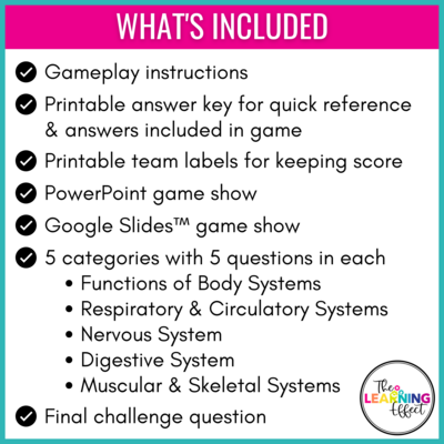 Human Body Systems Game Show | Science Review Test Prep Activity