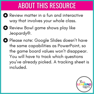 Matter Game Show | Science Review Test Prep Activity