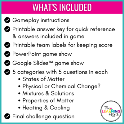 Matter Game Show | Science Review Test Prep Activity
