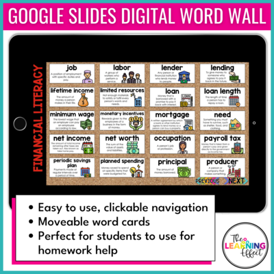Financial Literacy Word Wall Printable and Digital