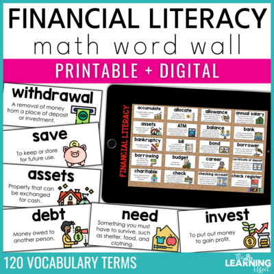 Financial Literacy Word Wall Printable and Digital