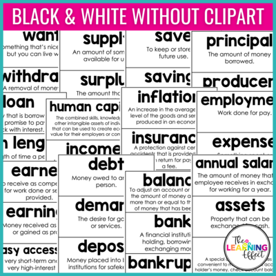 Financial Literacy Word Wall Printable and Digital