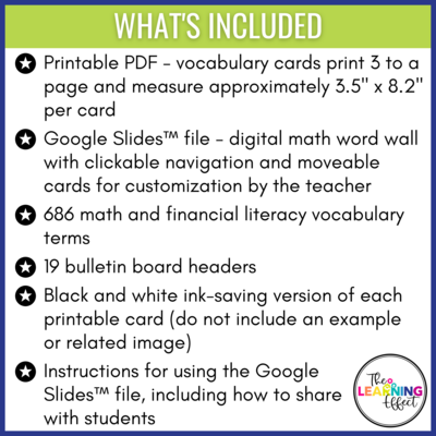 Upper Elementary Math Word Walls BUNDLE | Printable Vocabulary Cards ...