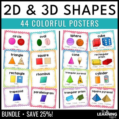 2D and 3D Shape Attributes Posters BUNDLE | Geometry Vocabulary Anchor ...