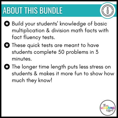 Math Fact Fluency Multiplication and Division Timed Tests Practice ...