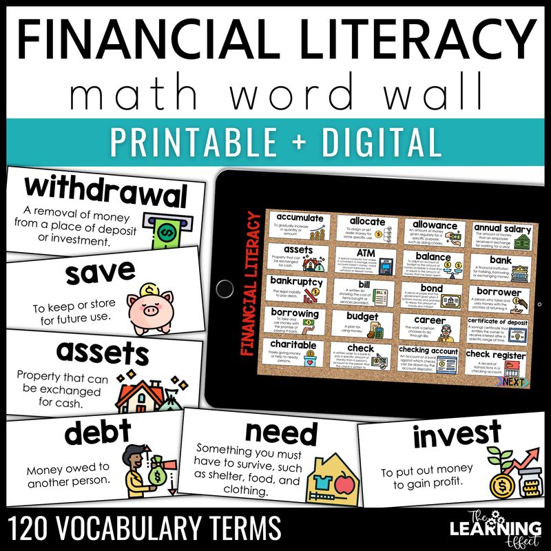 Financial Literacy Word Wall Printable and Digital