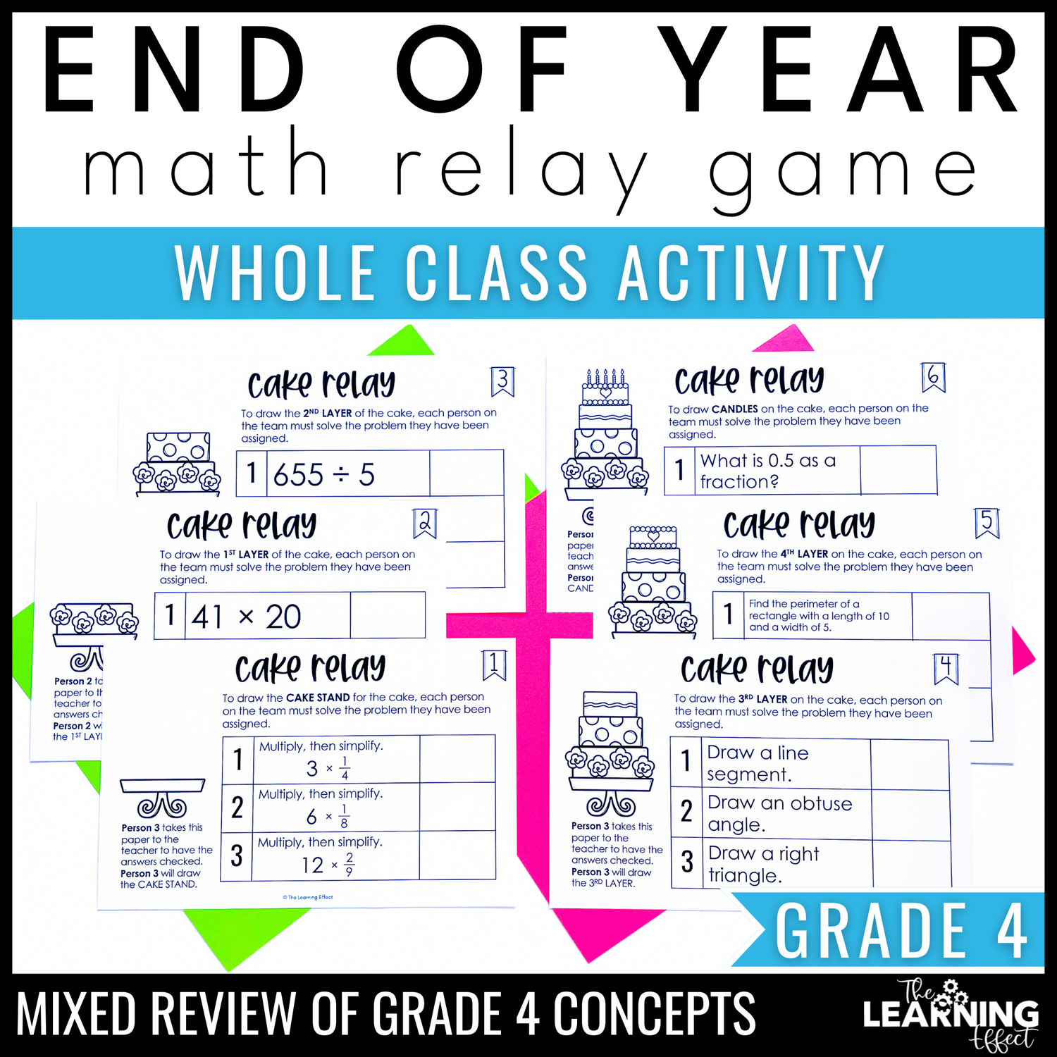 End of the Year Math Game for 4th Grade | Relay Review Test Prep Activity