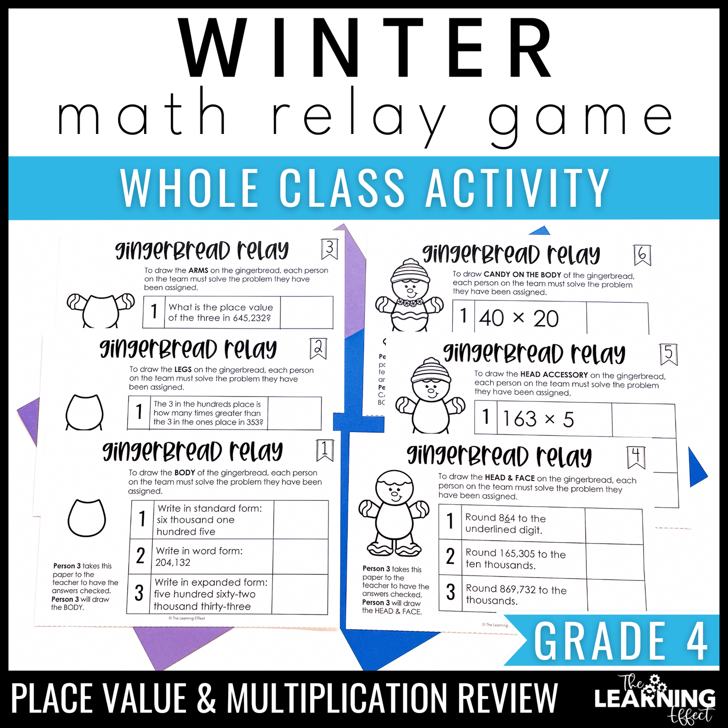 Winter Math Game for 4th Grade | Relay Review Activity | Multiplication