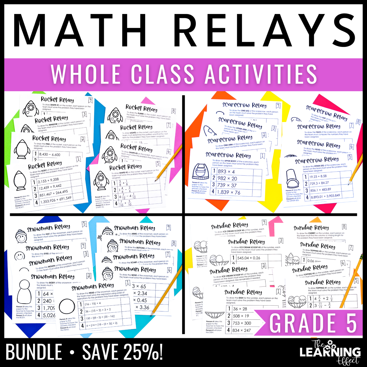 5th Grade Math Relay Game Bundle