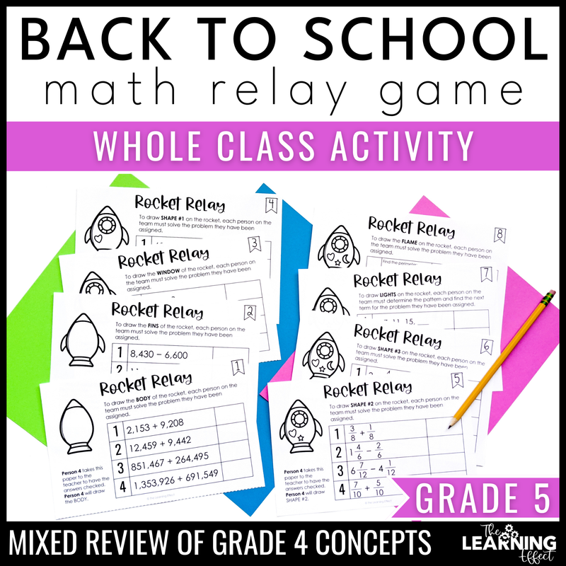 Back to School Math Game for 5th Grade | 4th Grade No Prep Review Relay ...