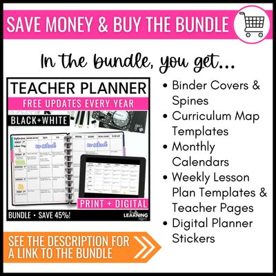 Editable Curriculum Map Template and Pacing Guide Black & White