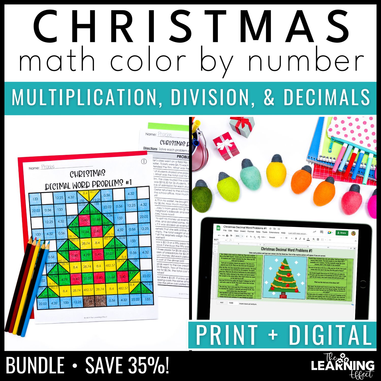 Christmas Math Activities Mystery Picture & Pixel Art BUNDLE | Color by ...