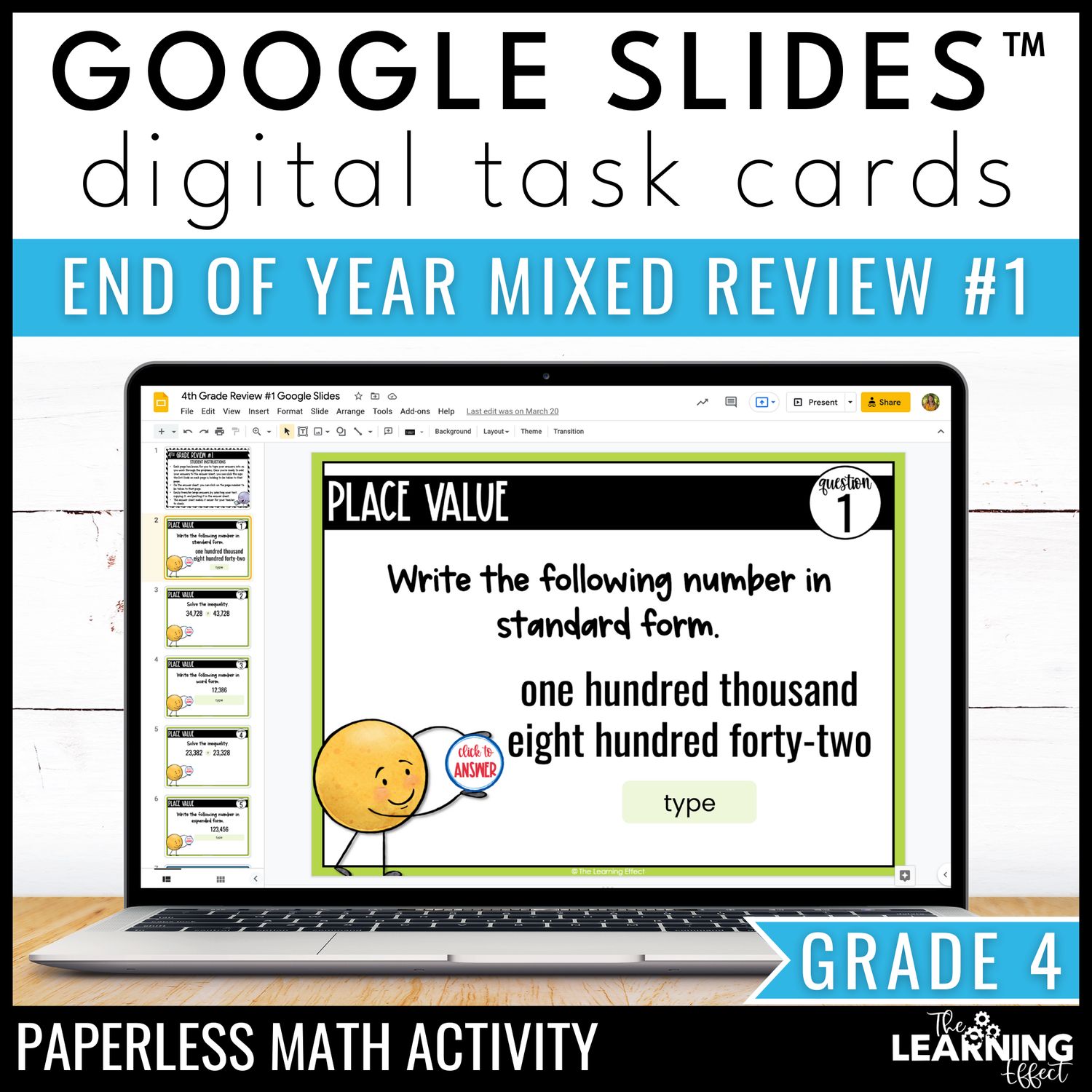 4th Grade Math Review #1 Google Slides Test Prep Activity