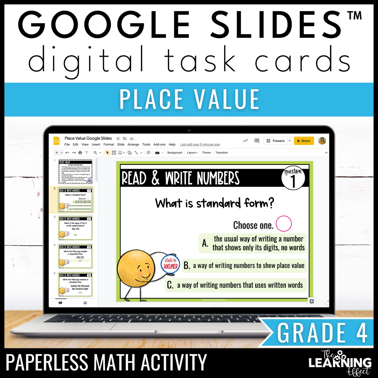 Place Value Google Slides | 4th Grade Math Digital Task Cards Review ...