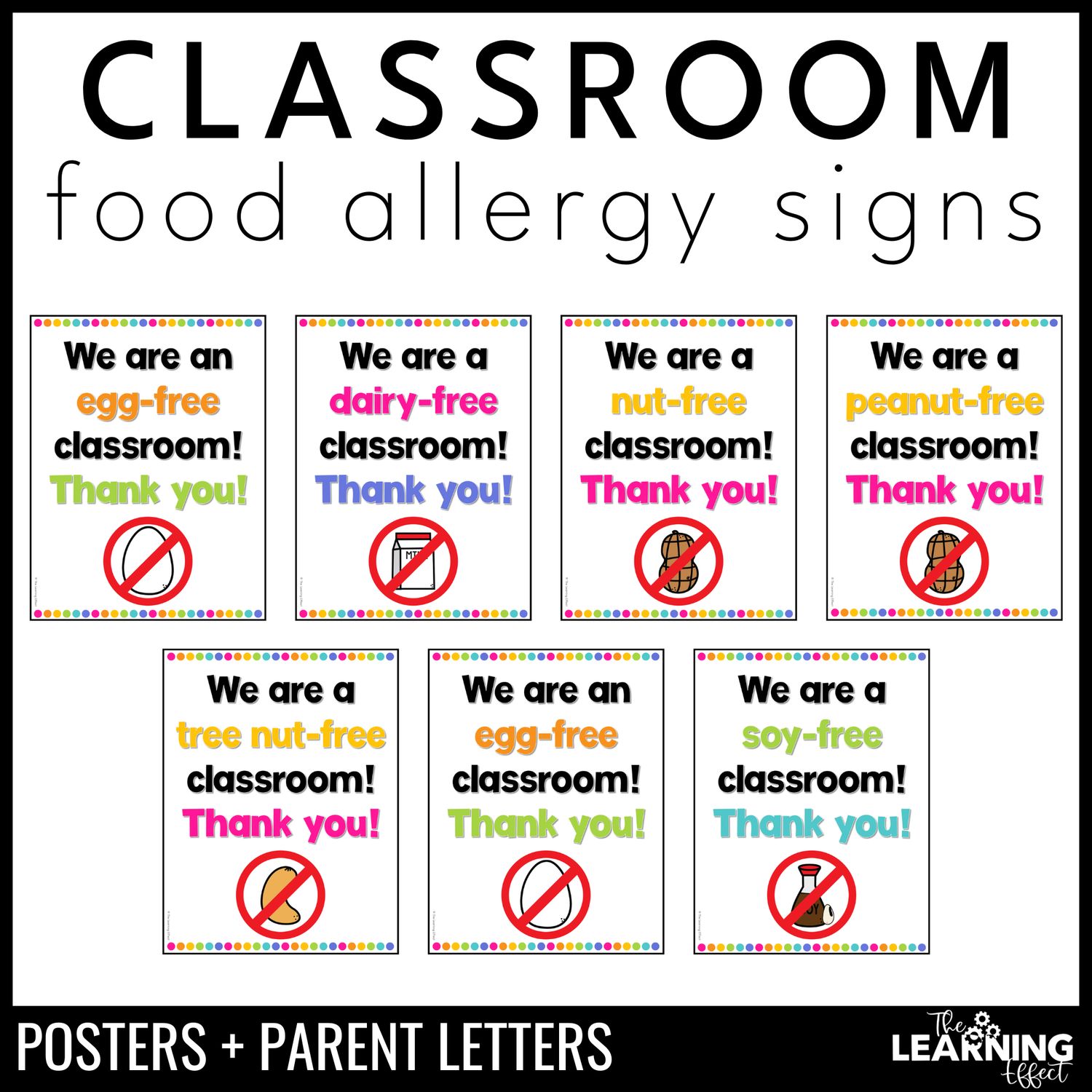 Classroom Allergy Signs | Food Allergy Posters | Peanut Dairy Gluten ...