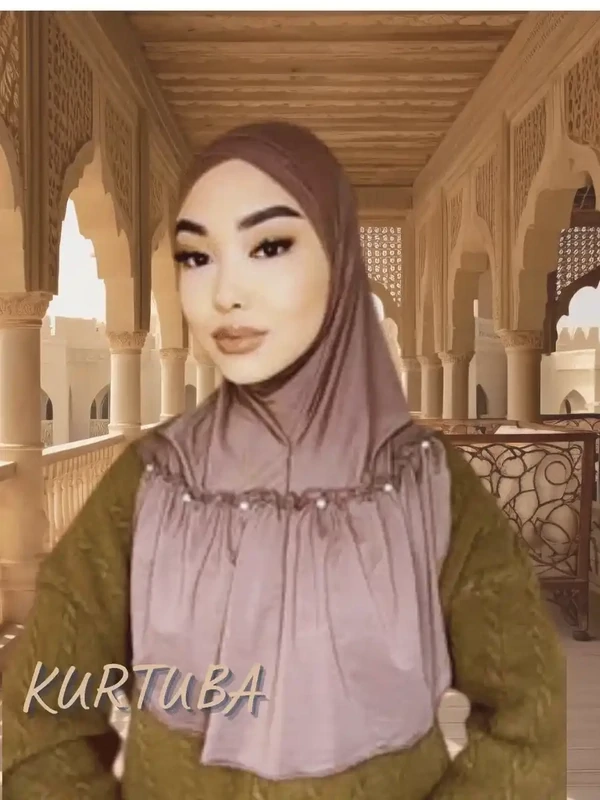 Instant Hijab With Pearls - Light Brown - Leila Collection