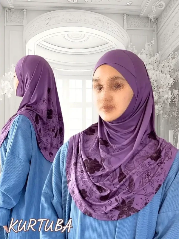 Instant Hijab Ready to Wear - Mauve Floral Print - Sumaya Collection