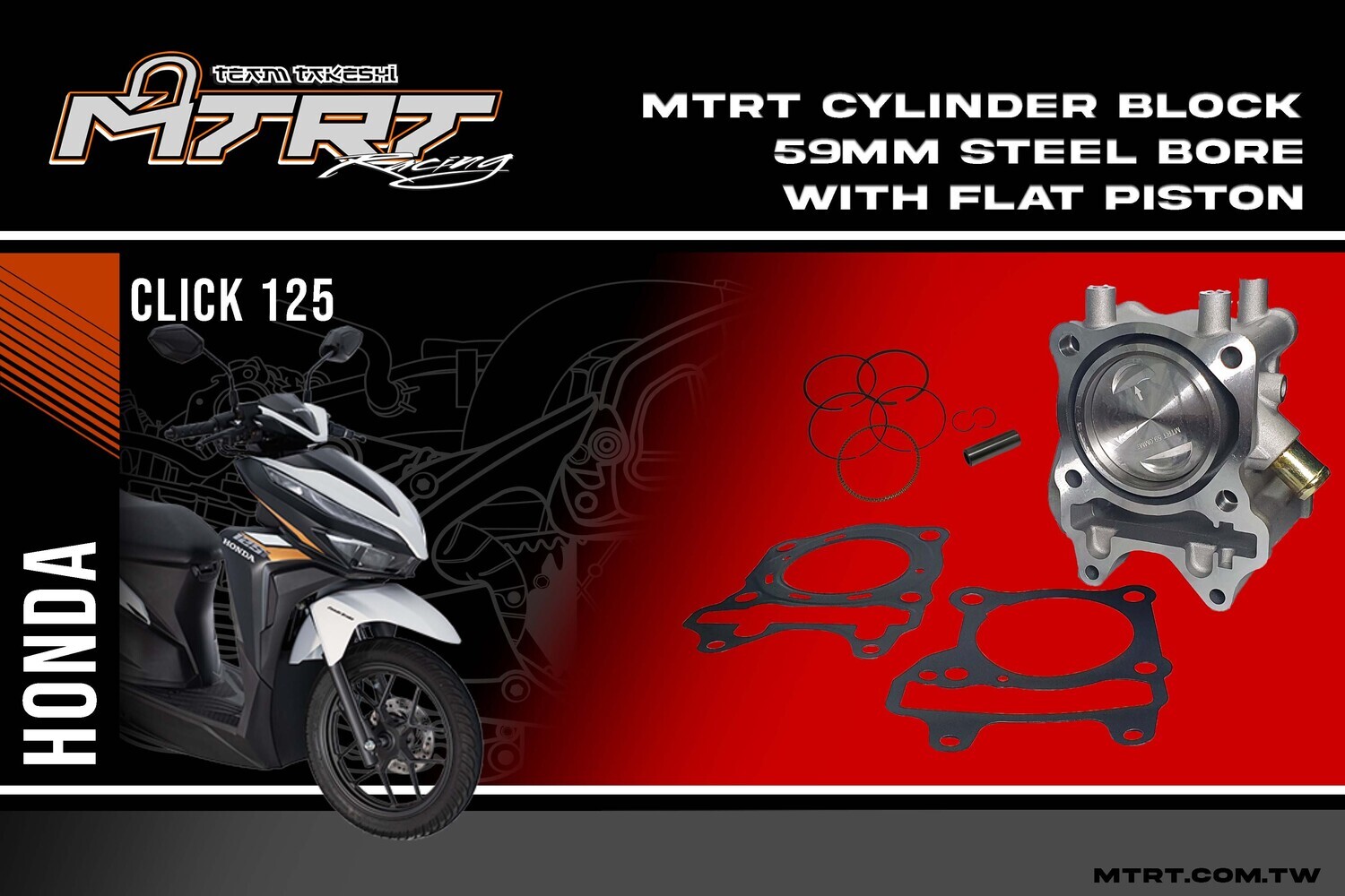 BLOCK CLICKi125 only 59MM STEEL BORE W/ Flat piston MTRT