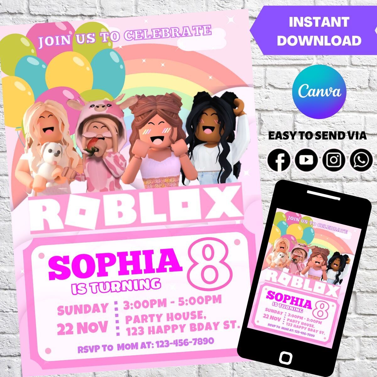Roblox Girl Birthday Invitation Template Roblox Girl Birthday Invitation Template