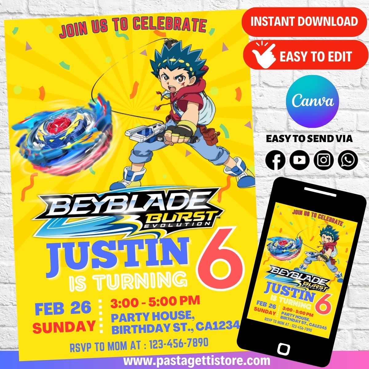 Beyblade Burst Invitation Template Printable Editable