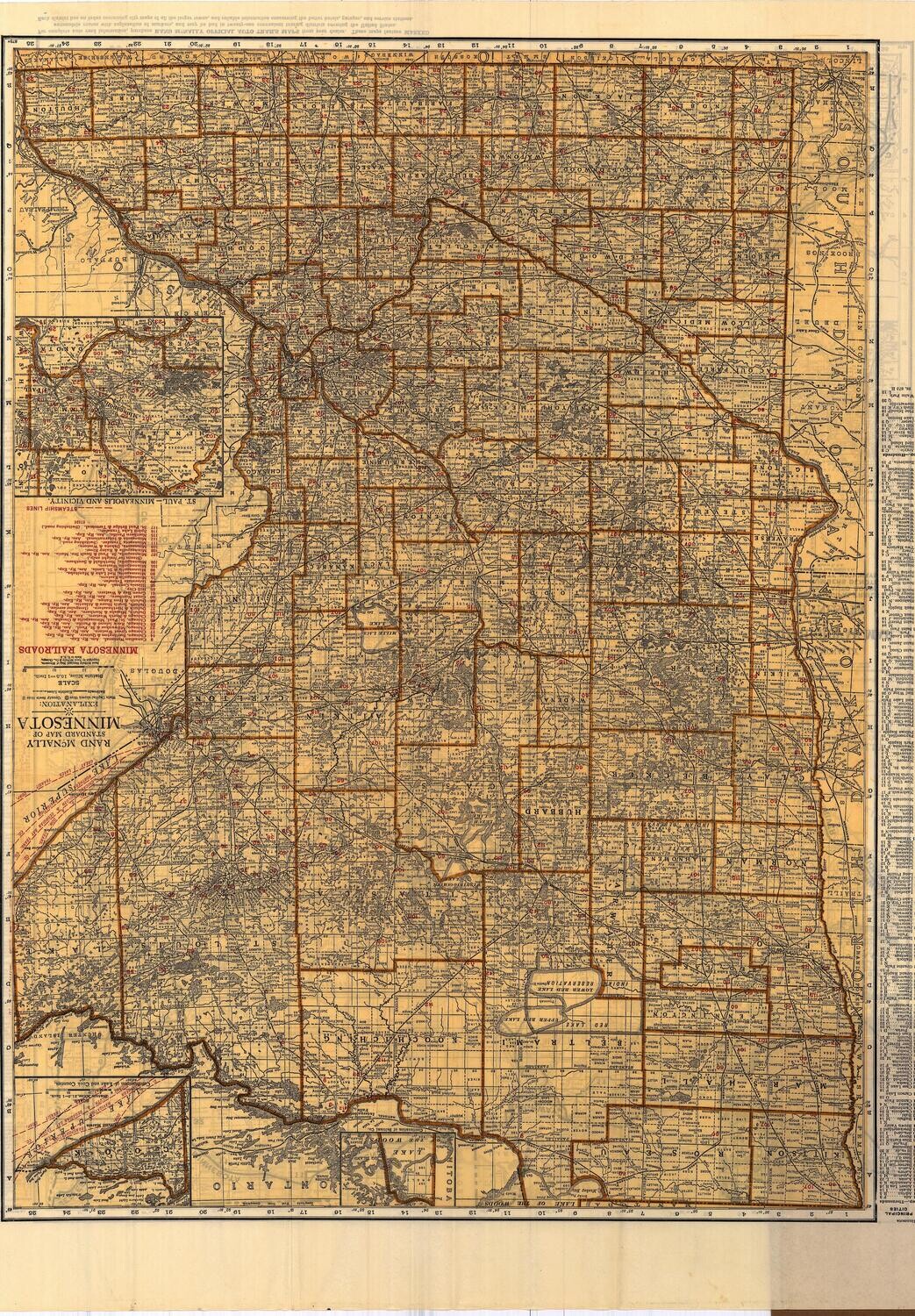 1923 Folding Railroad Map of Minnesota by Rand McNally in 2 Color ...
