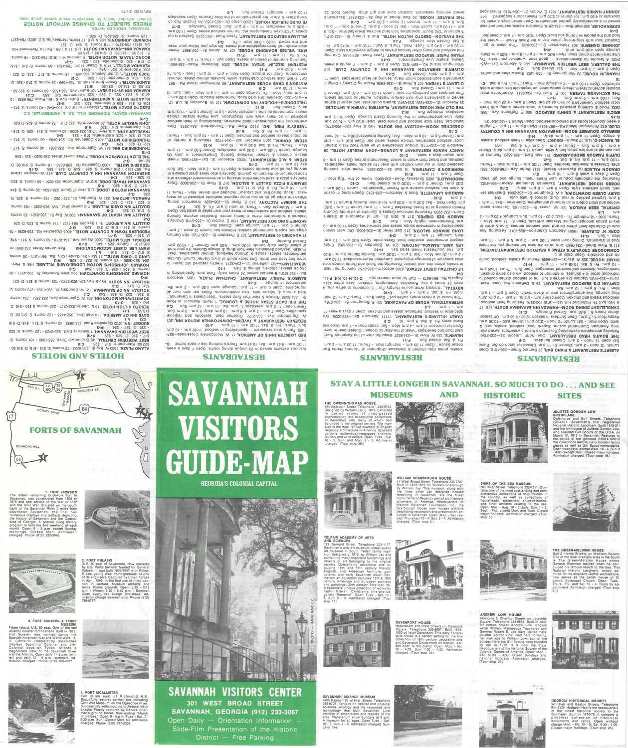 1979 Tourist Map of Savannah, Ga. in black/white