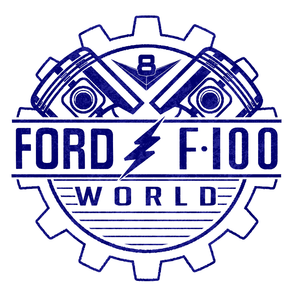 FordF100World Sticker White Blue Lettering 3x3"