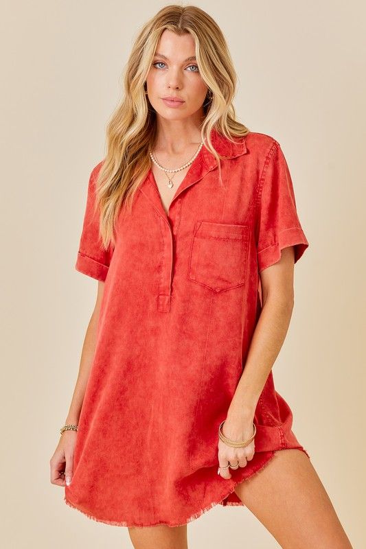 Washed Red Shirt Dress
