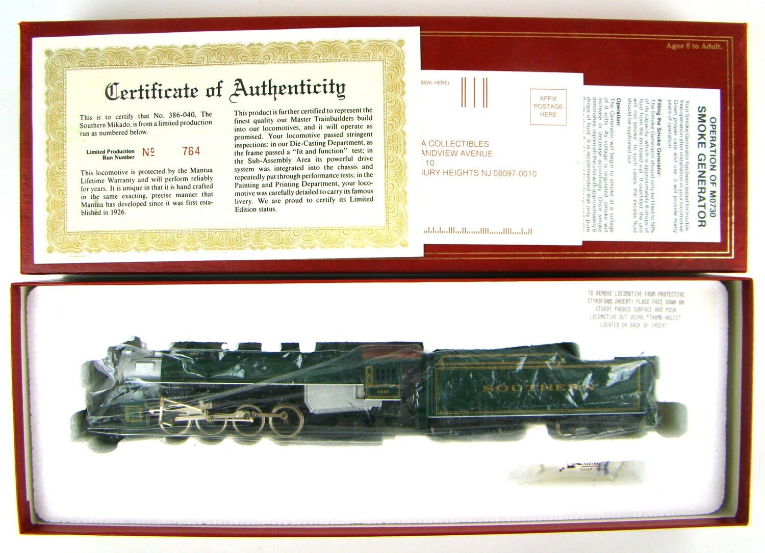 Mantua 386-040 Southern Class Ms-4 2-8-2 Mikado Locomotive #4801 w/TCS ...