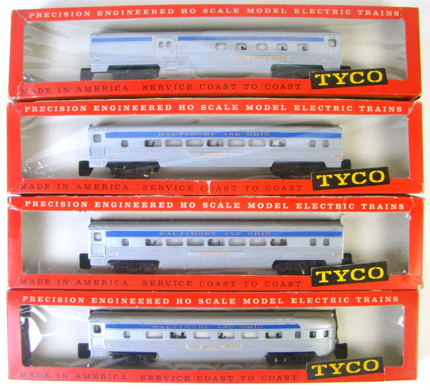 CLASSIC Tyco 4-Coach Royal Blue Streamlined Coach Set #1 HO Scale
