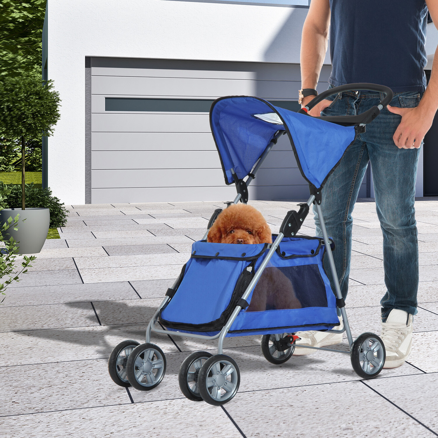 PawHut® Hundebuggy Hundewagen mit Sonnendach Stahl Blau