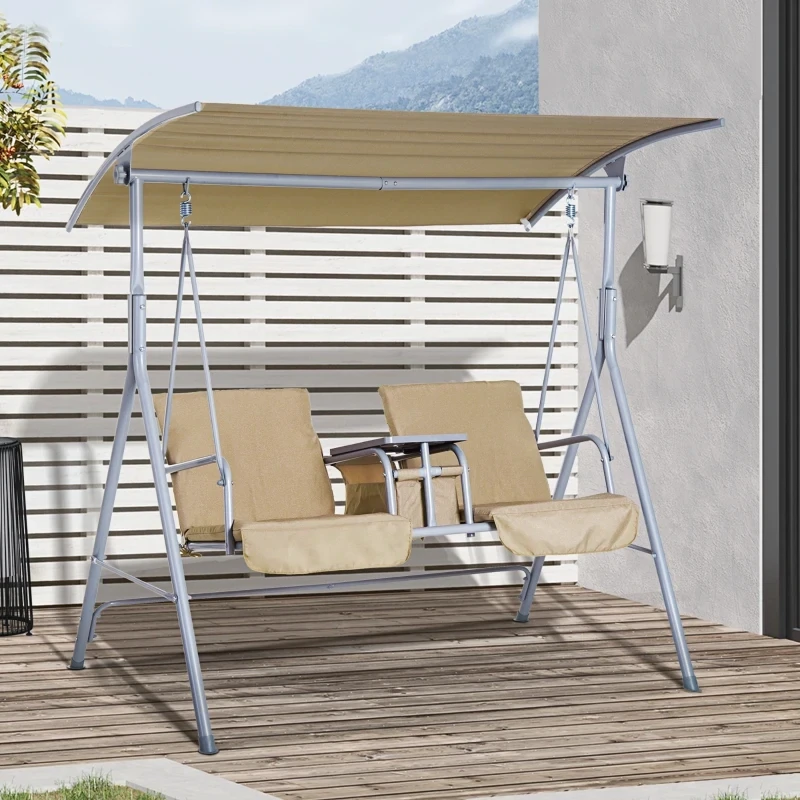 Hollywoodschaukel mit Sonnendach 2-Sitzer Beige Hollywoodschaukel mit Sonnendach 2-Sitzer Beige