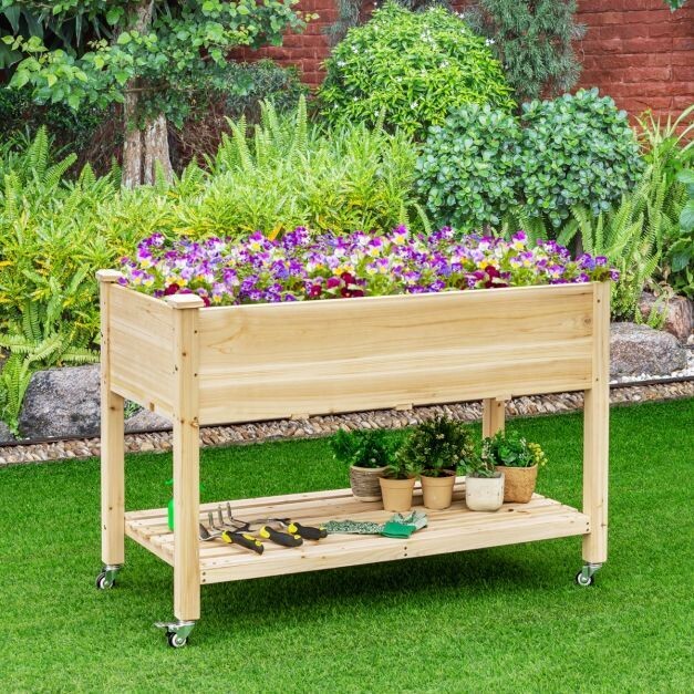 Erhöhtes Gartenbeet Pflanzkasten aus Holz mit Rädern Natur