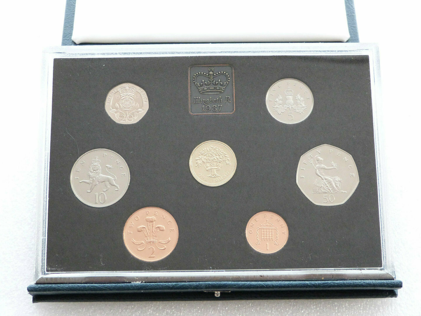 1987 Royal Mint Standard Proof 7 Coin Set Blue Case Coa
