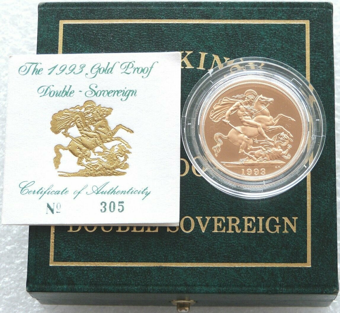 1993 St George and the Dragon £2 Gold Proof Double Sovereign Coin Box Coa