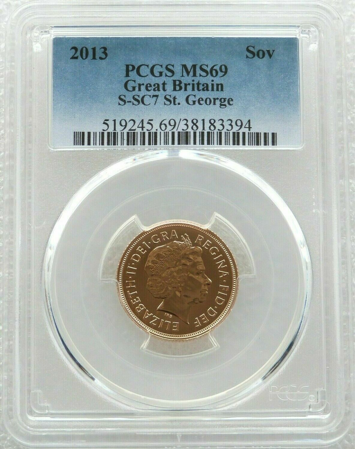 2013 St George and the Dragon Gold Full Sovereign Coin PCGS MS69