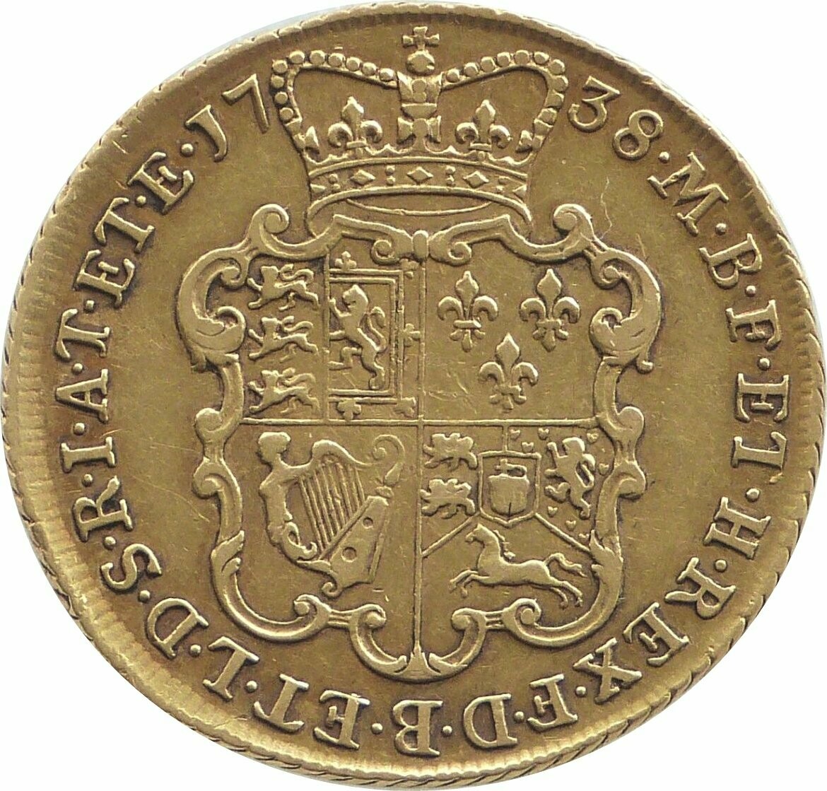 1738 George II Young Head Shield 2 Guinea Gold Coin