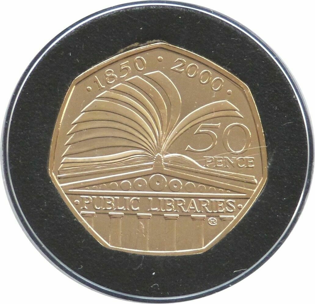 2009 Public Library 50p Gold Plated Proof Coin - 2000