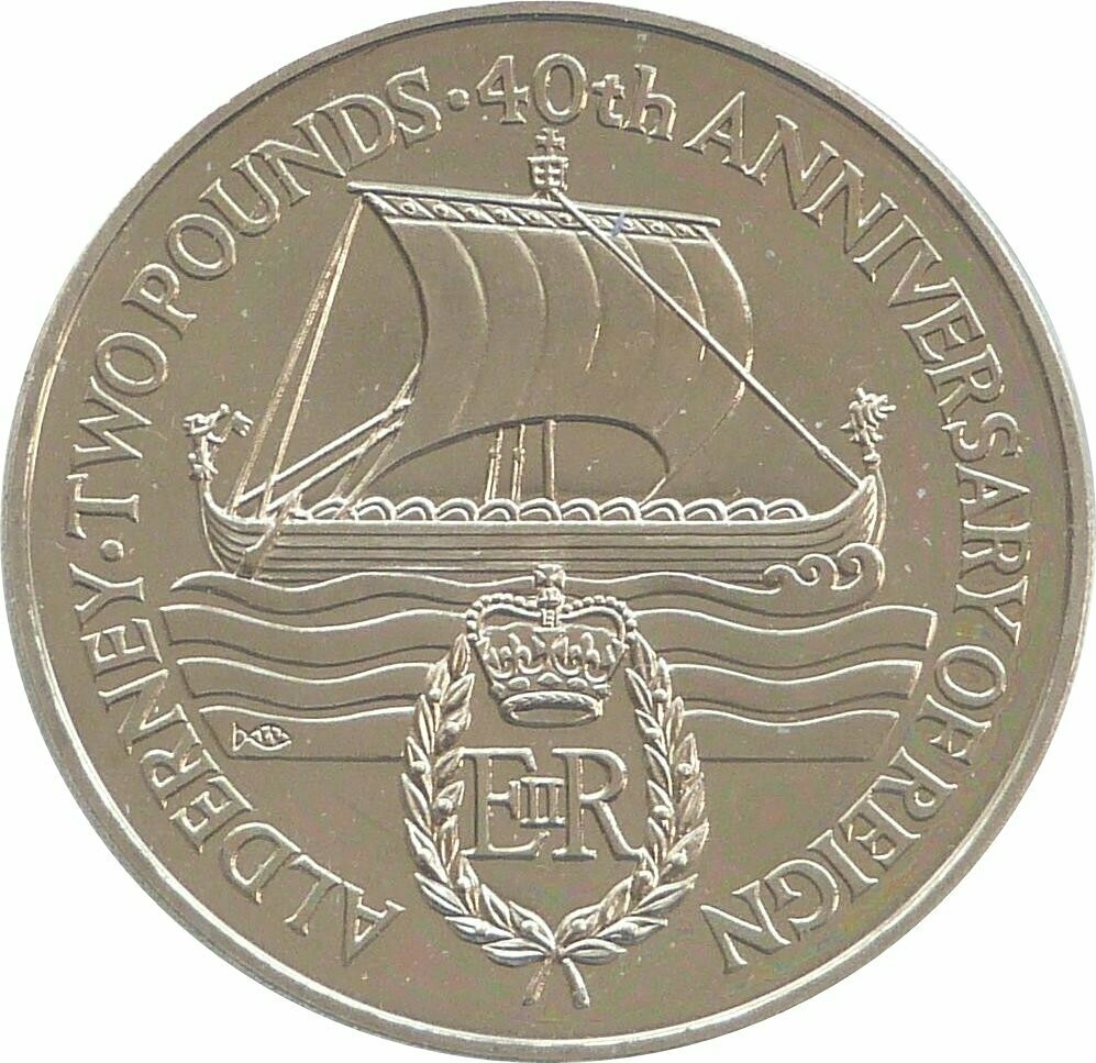 1992 Alderney Queens Coronation Viking Ship £2 Brilliant Uncirculated Coin