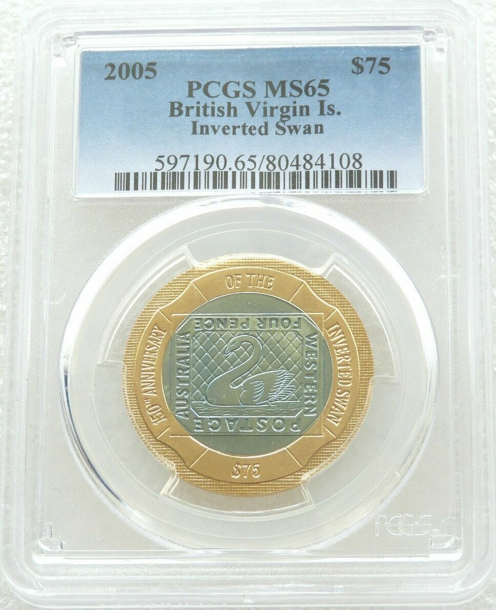 2005 Virgin Islands Inverted Swan Stamp Bi-Metal $75 Gold Titanium ...