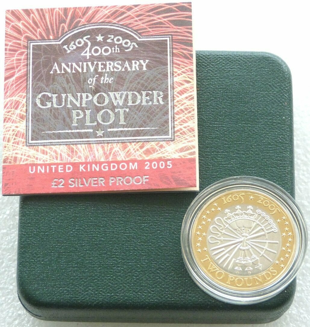 2005 Guy Fawkes Gunpowder Plot £2 Silver Proof Coin Box Coa
