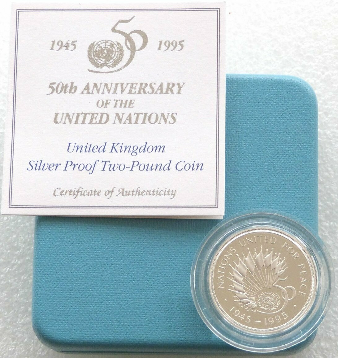 1995 United Nations £2 Silver Proof Coin Box Coa