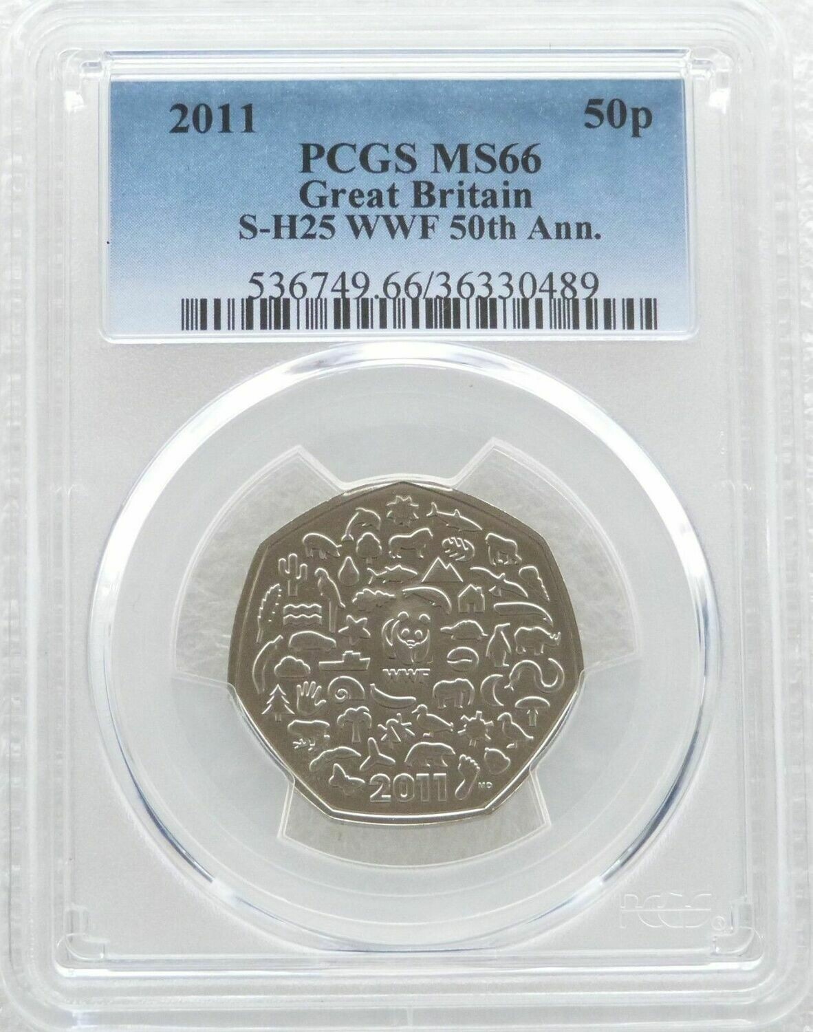 2011 World Wildlife Fund WWF 50p Brilliant Uncirculated Coin PCGS MS66