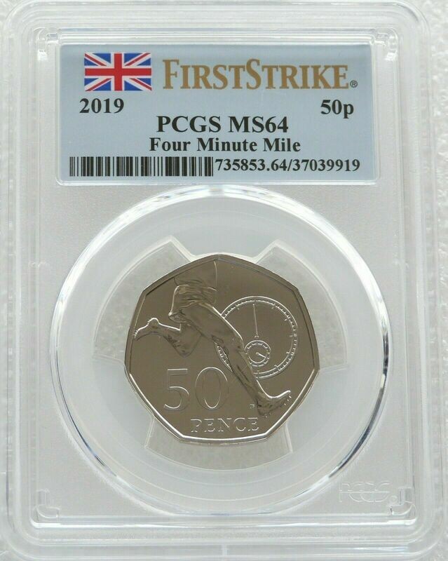 2019 Roger Bannister 50p Brilliant Uncirculated Coin PCGS MS64 FS