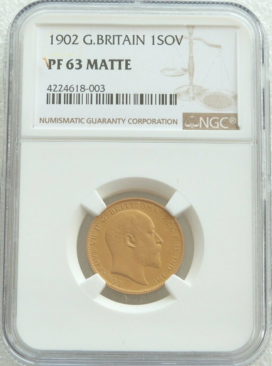 1902 Edward VII Coronation Full Sovereign Gold Matte Proof Coin NGC PF63
