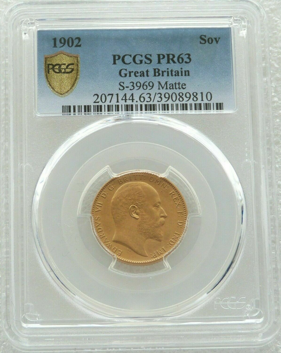 1902 Edward VII Coronation Full Sovereign Gold Matte Proof Coin PCGS PR63