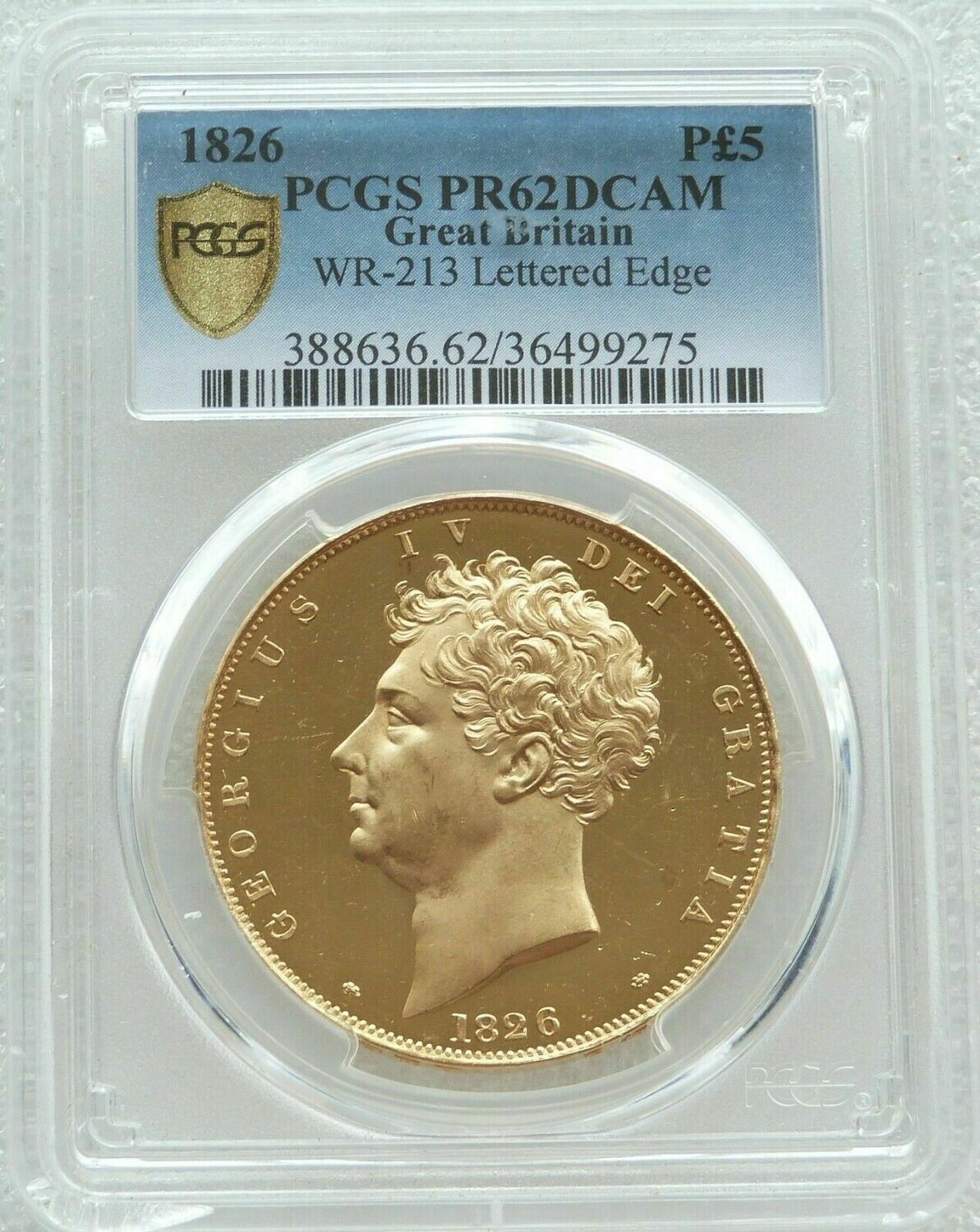 1826 George IV Bare Head £5 Sovereign Gold Proof Coin PCGS PR62 DCAM