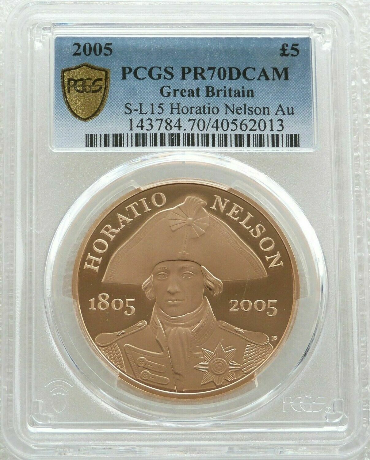 2005 Horatio Nelson £5 Gold Proof Coin PCGS PR70 DCAM