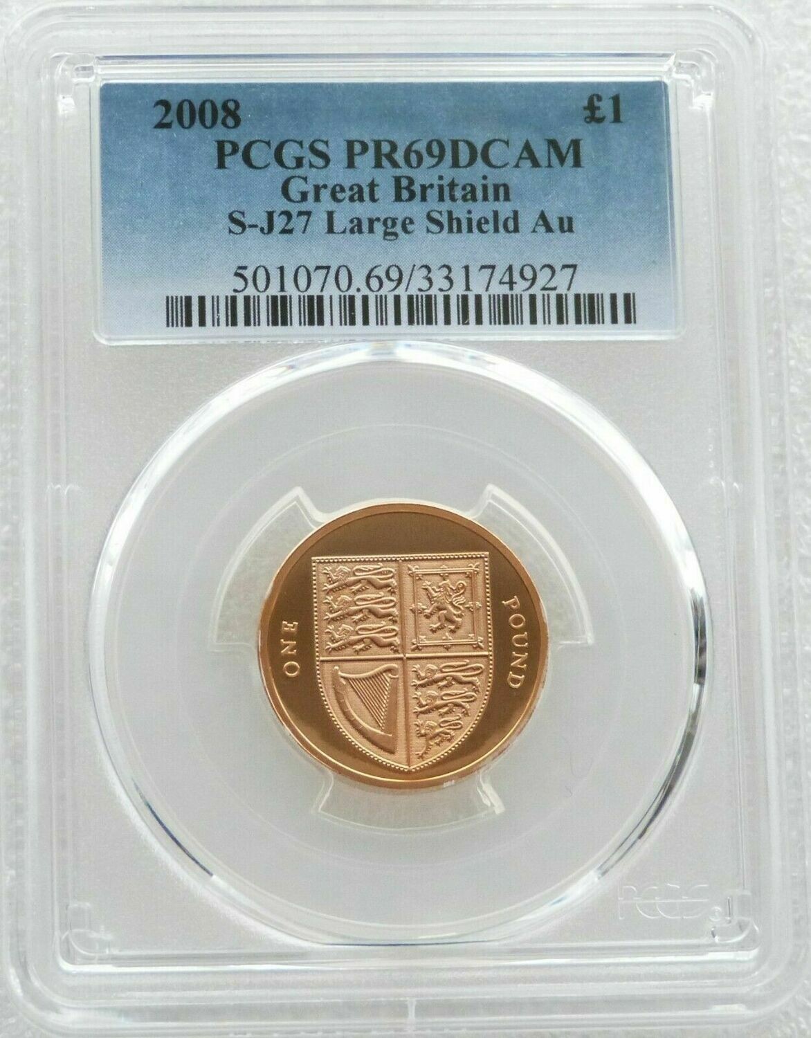 2008 Royal Shield of Arms £1 Gold Proof Coin PCGS PR69 DCAM